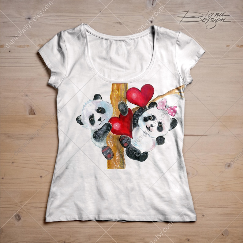 Original Painting Print T-shirt Print Pandas on Branch Top - Etsy