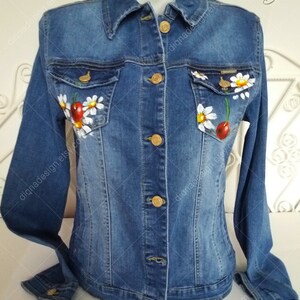 Jean Jacket With Hand Painted Cherries, Cherry Denim Jacket ...