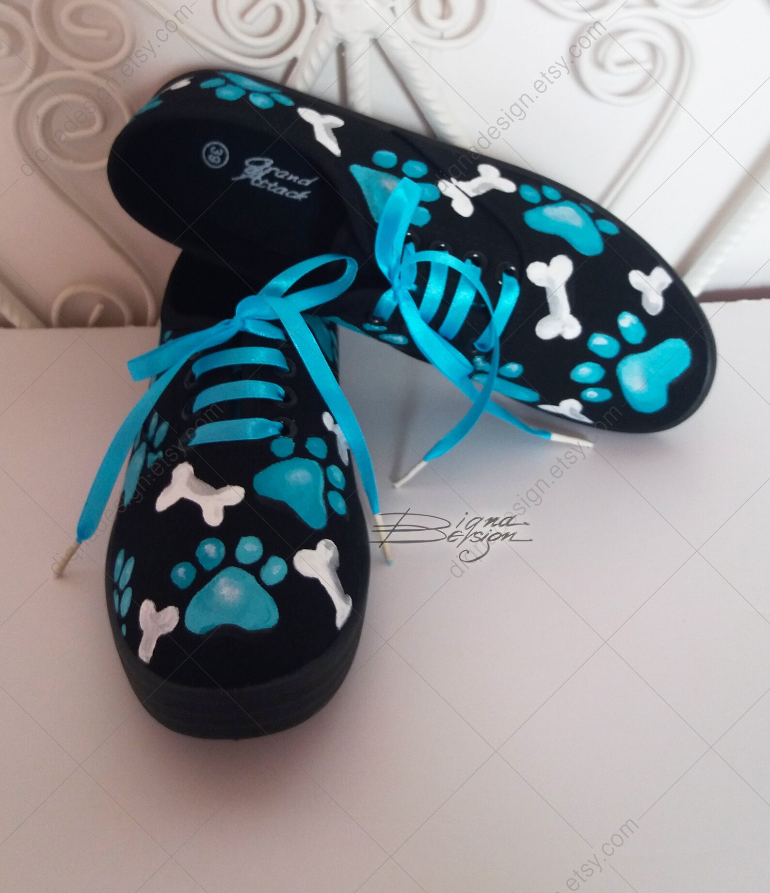 Hand Painted Sneakers Bones Shoes Paw Sneakers Handpainted | Etsy