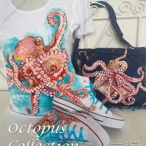 Octopus Sneakers, Hand Painted Sneakers, Octopus Hi Tops, Handpainted ...