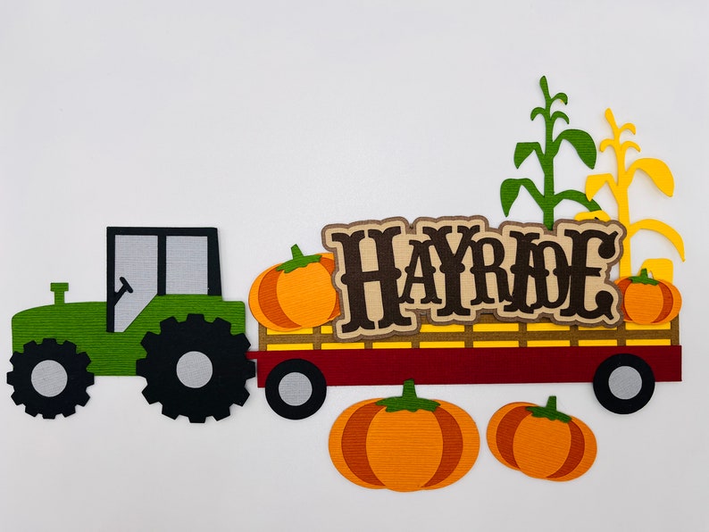 Handmade Die Cuts HAYRIDE Title With Tractor Wagon Pumpkins Set Paper ...