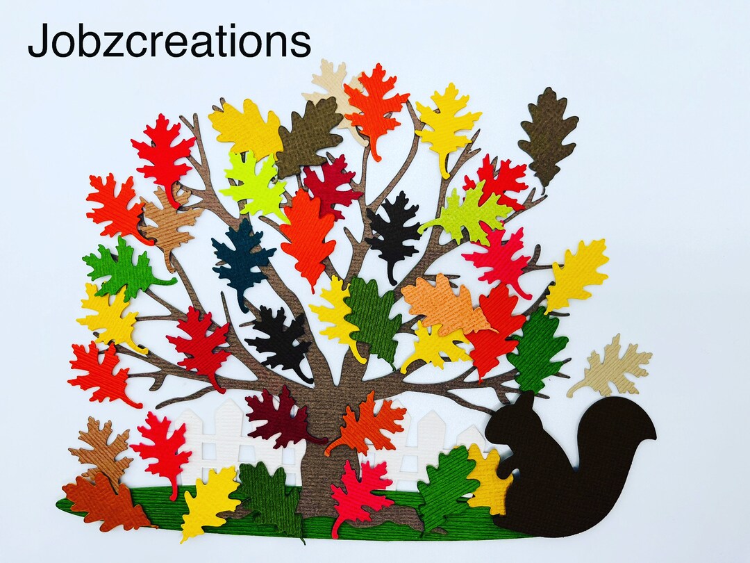 Handmade Die Cuts Autumn Fall Large TREE and OAK LEAVES Fence/squirrel ...