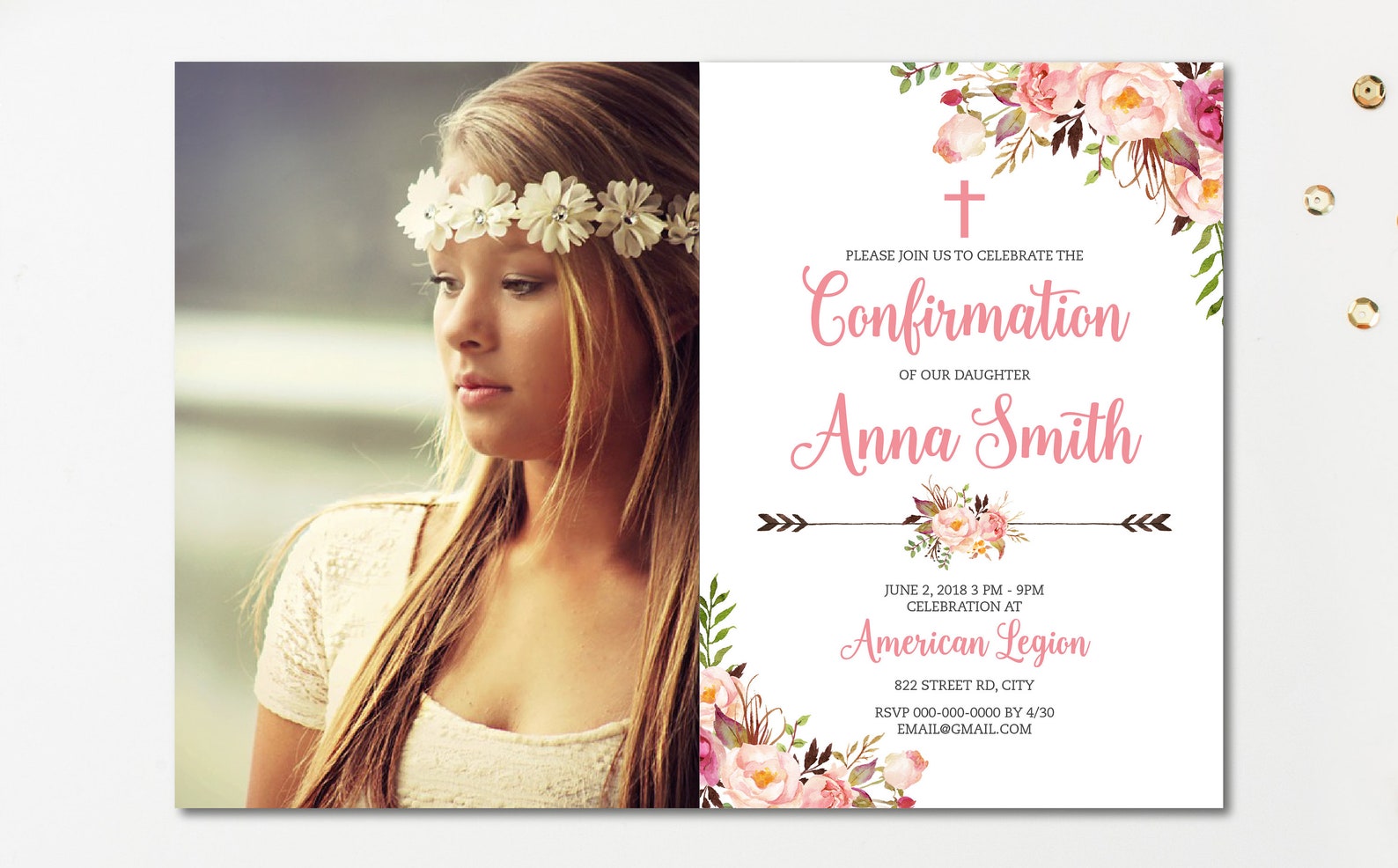 Confirmation Invitation Girl Picture Confirmation Invite | Etsy