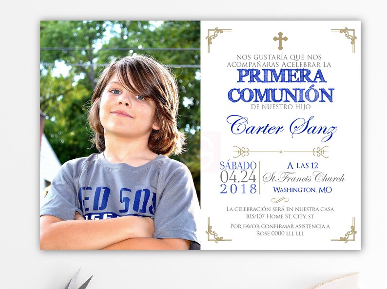 First communion invitation spanish boy printable photo | Etsy