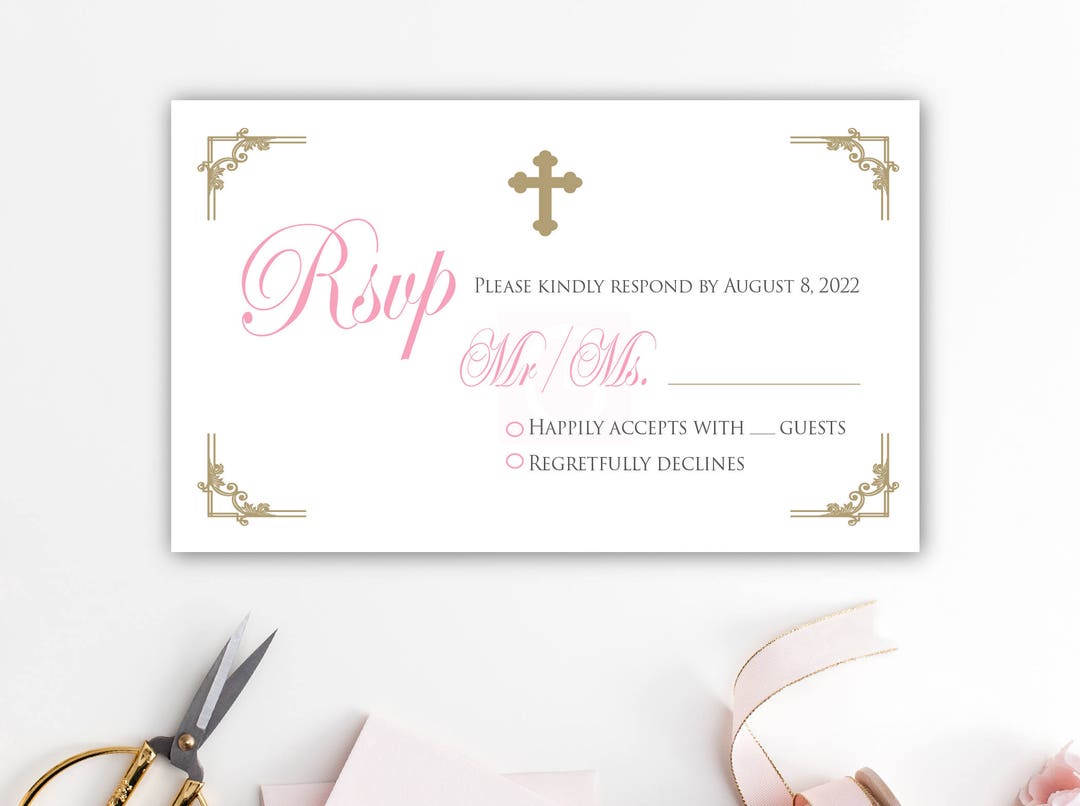 Baptism Christening RSVP Cards, First Communion RSVP Card, Gold Rsvp ...