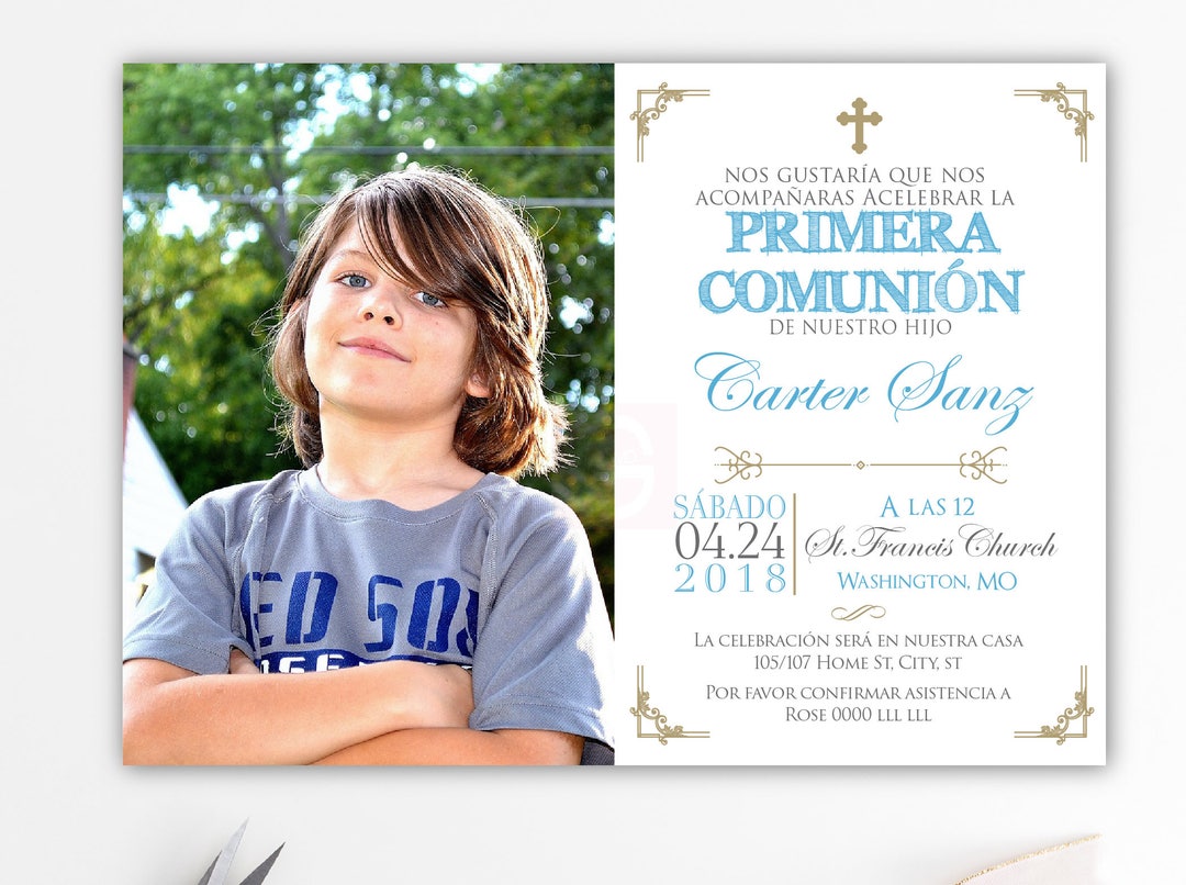 First Communion Invitation Spanish Boy Printable, Photo Invitation, My ...