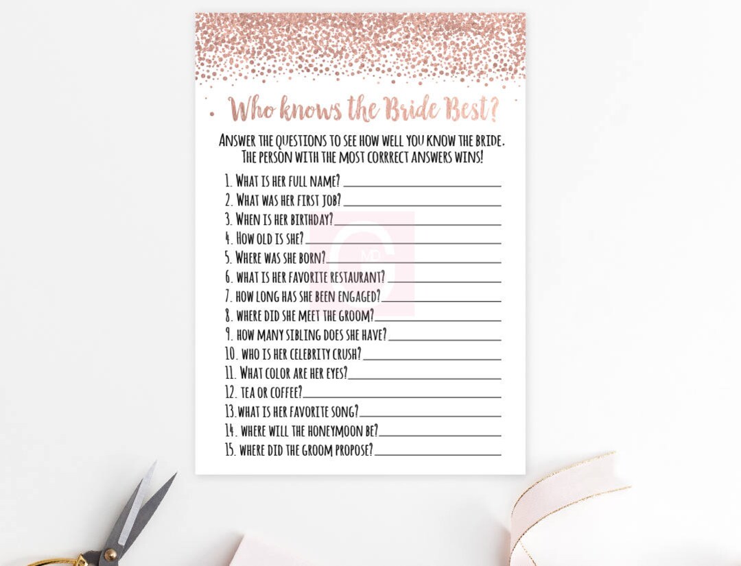 Who Knows the Bride Best, How Well Do You Know the Bride Game, Bridal ...