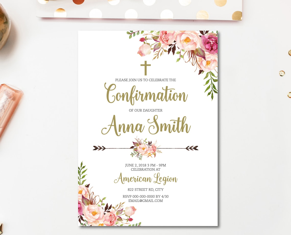 Confirmation Invitation Girl Gold Confirmation Invite - Etsy