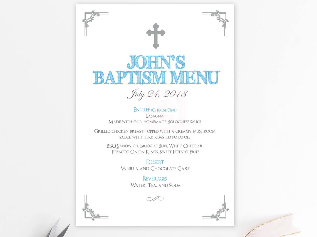 Baptism Menu Boy, Christening Menu Printable, Baptism Boy, First ...