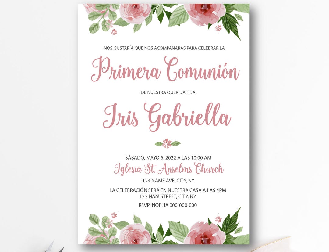 First Communion Invitation Spanish Girl, Floral First Communion, First ...
