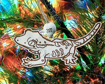 Personalized Gecko Christmas Ornament Name Date Hanging Wood Engraved ...