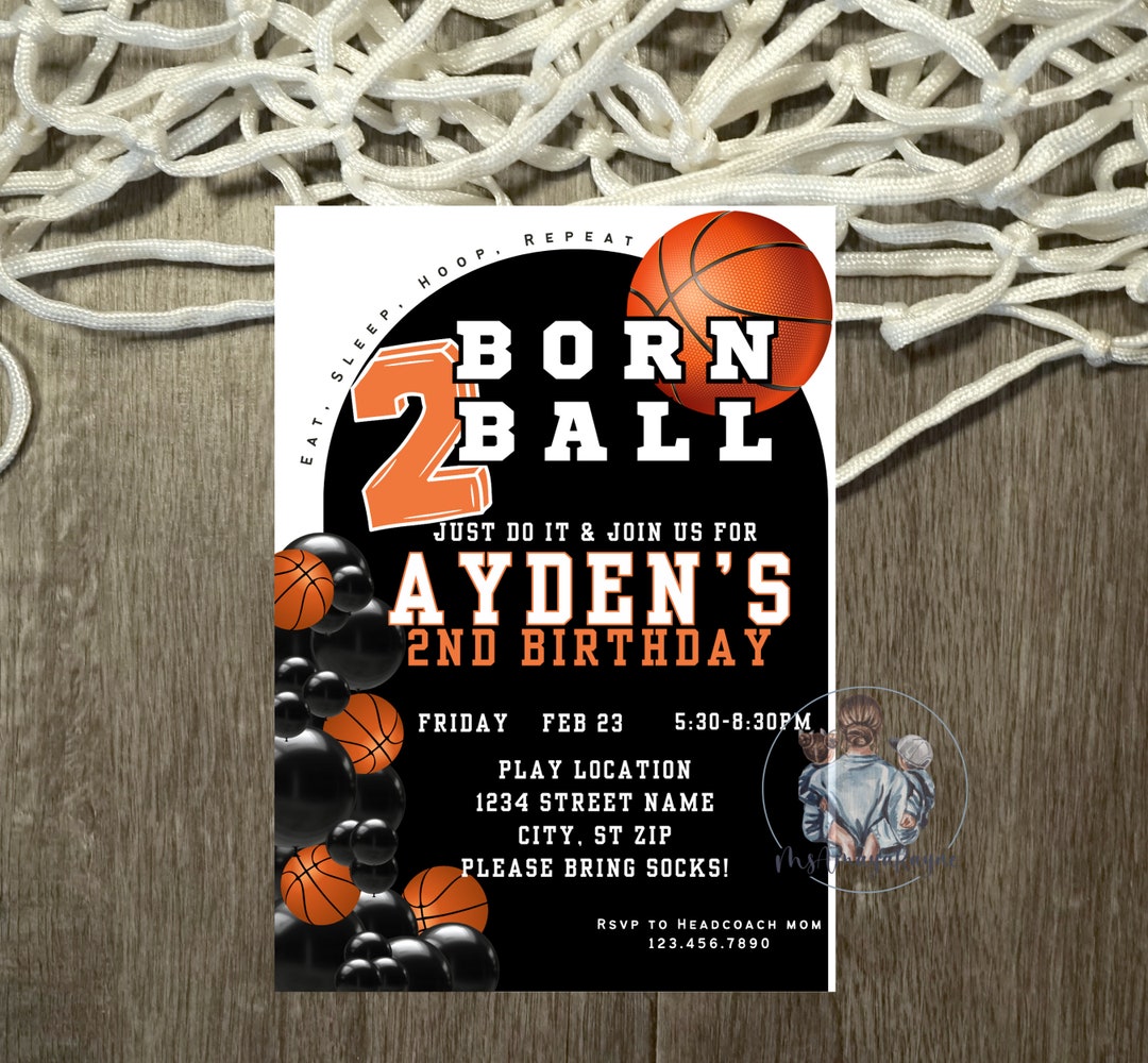 Basketball Themed Kids Party Invitation-born Two Ball- Digital Download ...