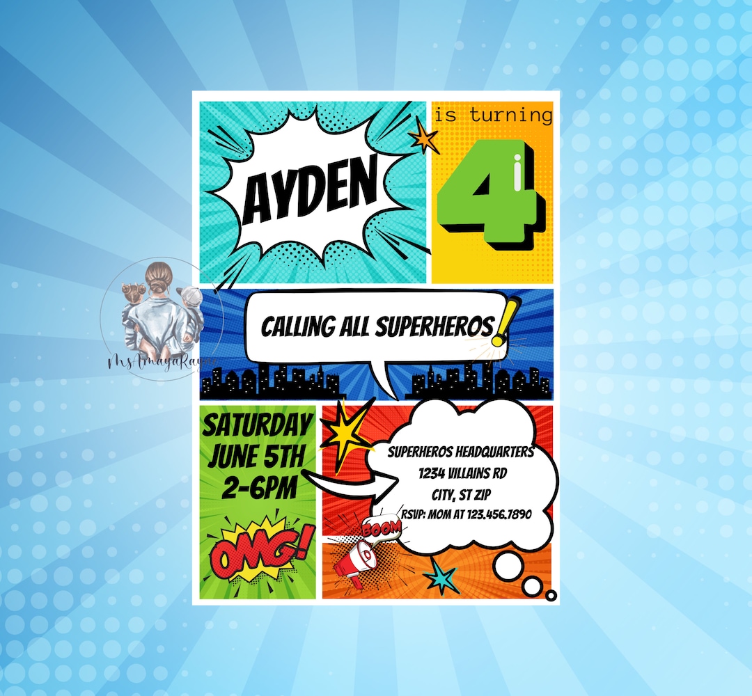 Editable Comic Book Birthday Invite Superhero Party Kids - Etsy