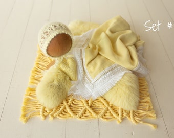 Flokati Newborn Fur Photography Props, Newborn Girl Props, Yellow Fur ...