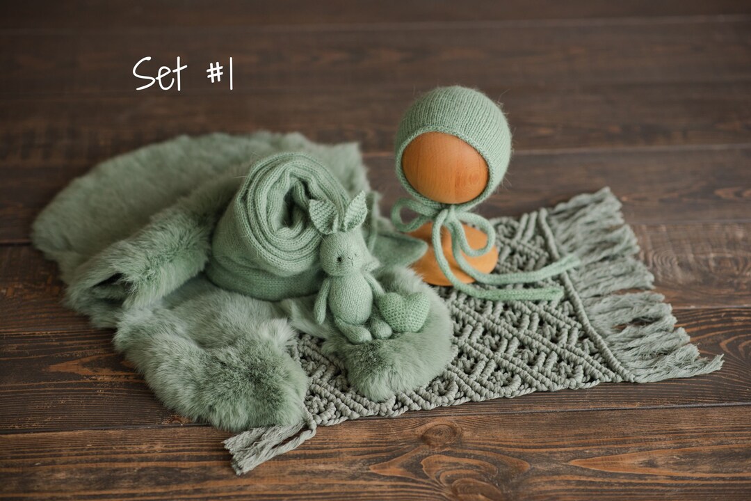 Sage Photo Props Set for Newborn Photography, Newborn Macrame Rug ...