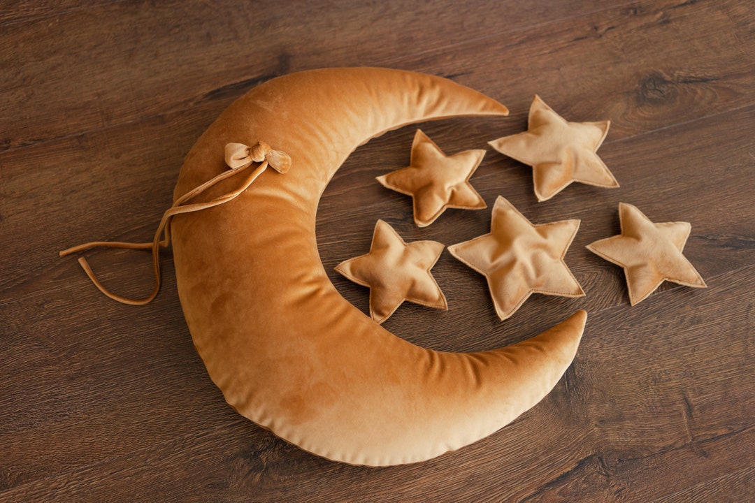 Removable Newborn Velvet Moon Pillow With Stars,suede Crescent Moon ...