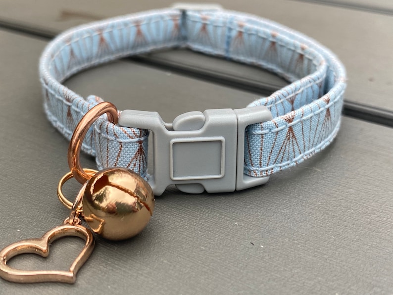 Blue Cotton Cat Collar | Rose Gold Charm Metalic | Safety Breakaway ...