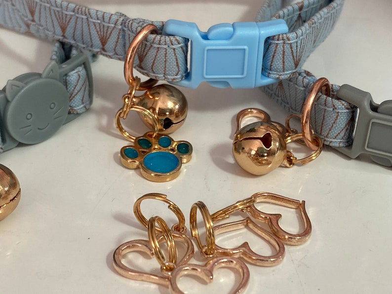 Blue Cotton Cat Collar | Rose Gold Charm Metalic | Safety Breakaway ...