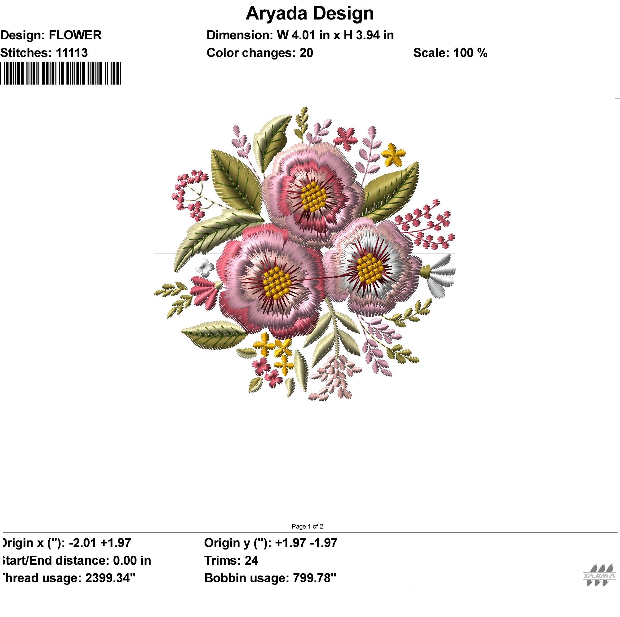 Flower Machine Embroidery Design. Floral Embroidery Files. - Etsy