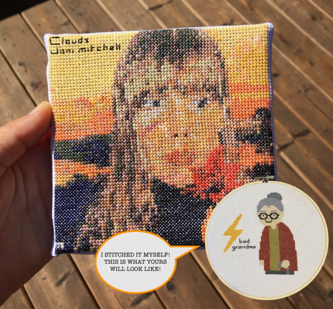 Joni Mitchell Cross Stitch Pattern Clouds Album Cover Art PDF Download ...