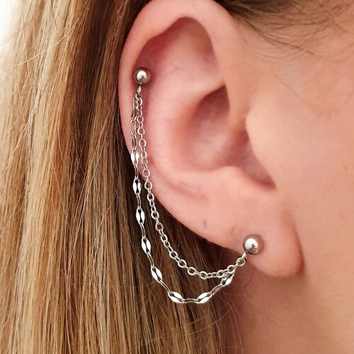 20g 16g Helix to Lobe Chain Earring Leaf Dangle Chain - Etsy