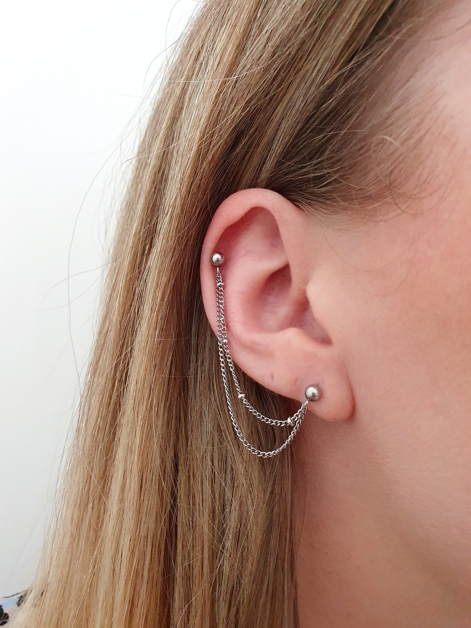 Chirurgisch stalen oorlel naar helix ketting oorbel zilver | Etsy