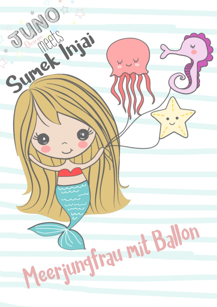 Plotterdatei Meerjungfrau mit Ballon & Meerestiere - Etsy 日本