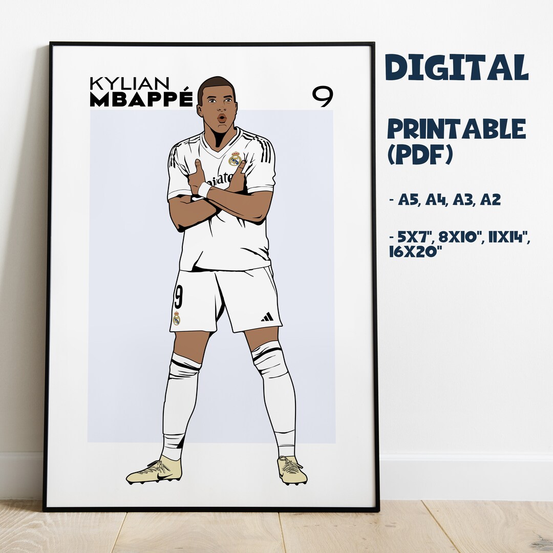 Kylian Mbappe Poster, Kylian Mbappe Print, Soccer Art, Soccer Ball ...