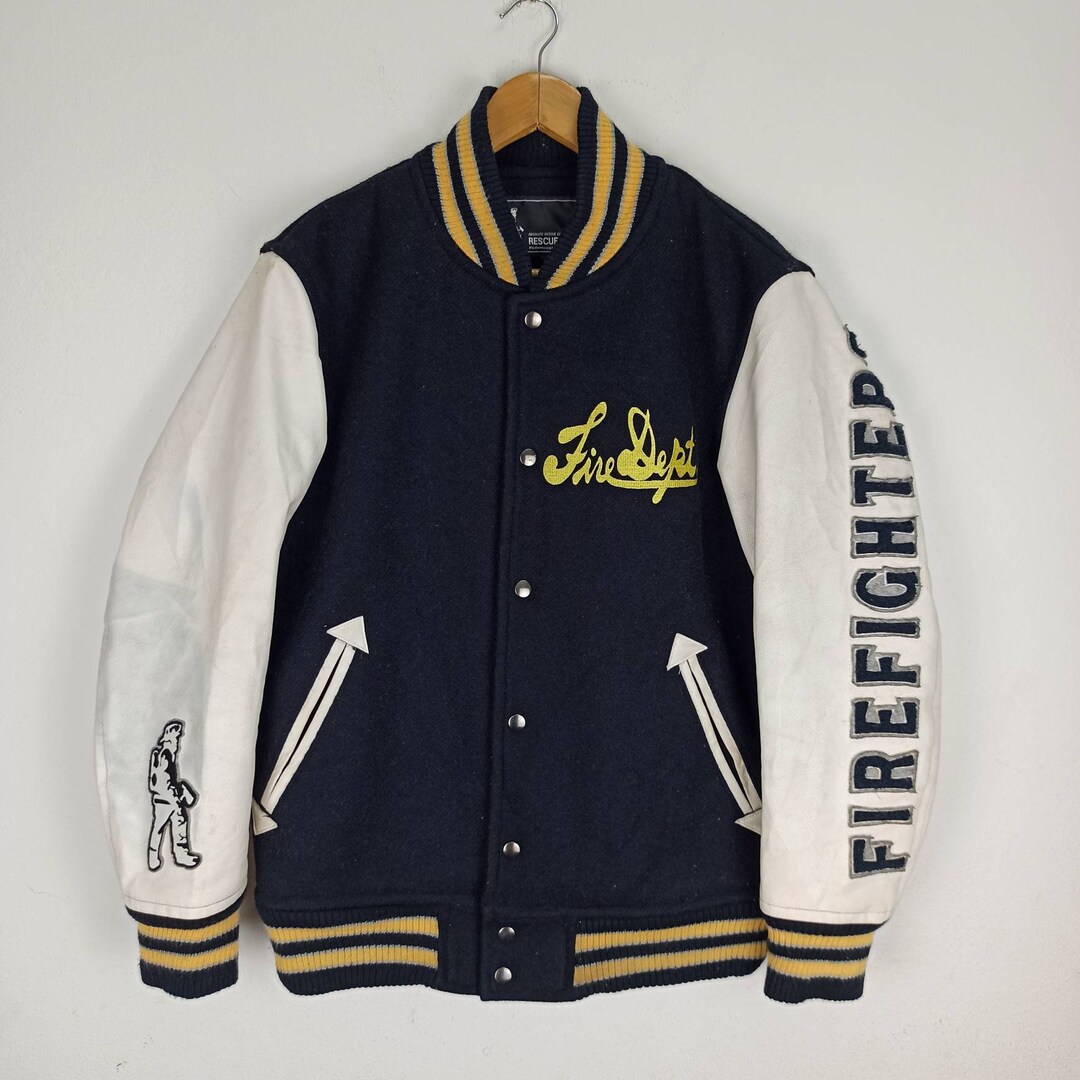 Vintage Fire Fighters Varsity Jacket Leather Big Logo - Etsy