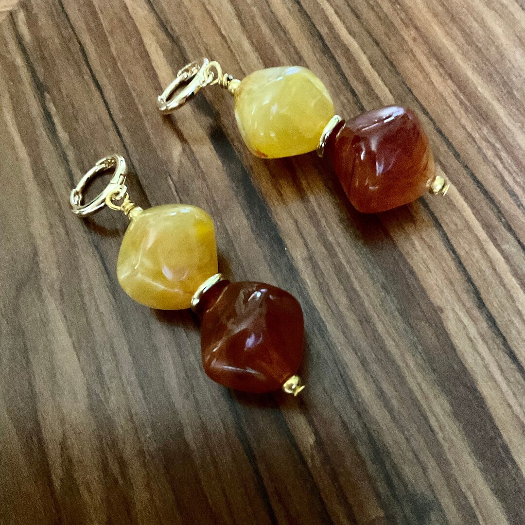 Honey BAKELITE GOLD Plated Long Nice Vintage Earrings Very Elegant ...