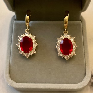 VICTORIAN Design RUBY GOLD Plated Great Vintage Earrings Stunning ...