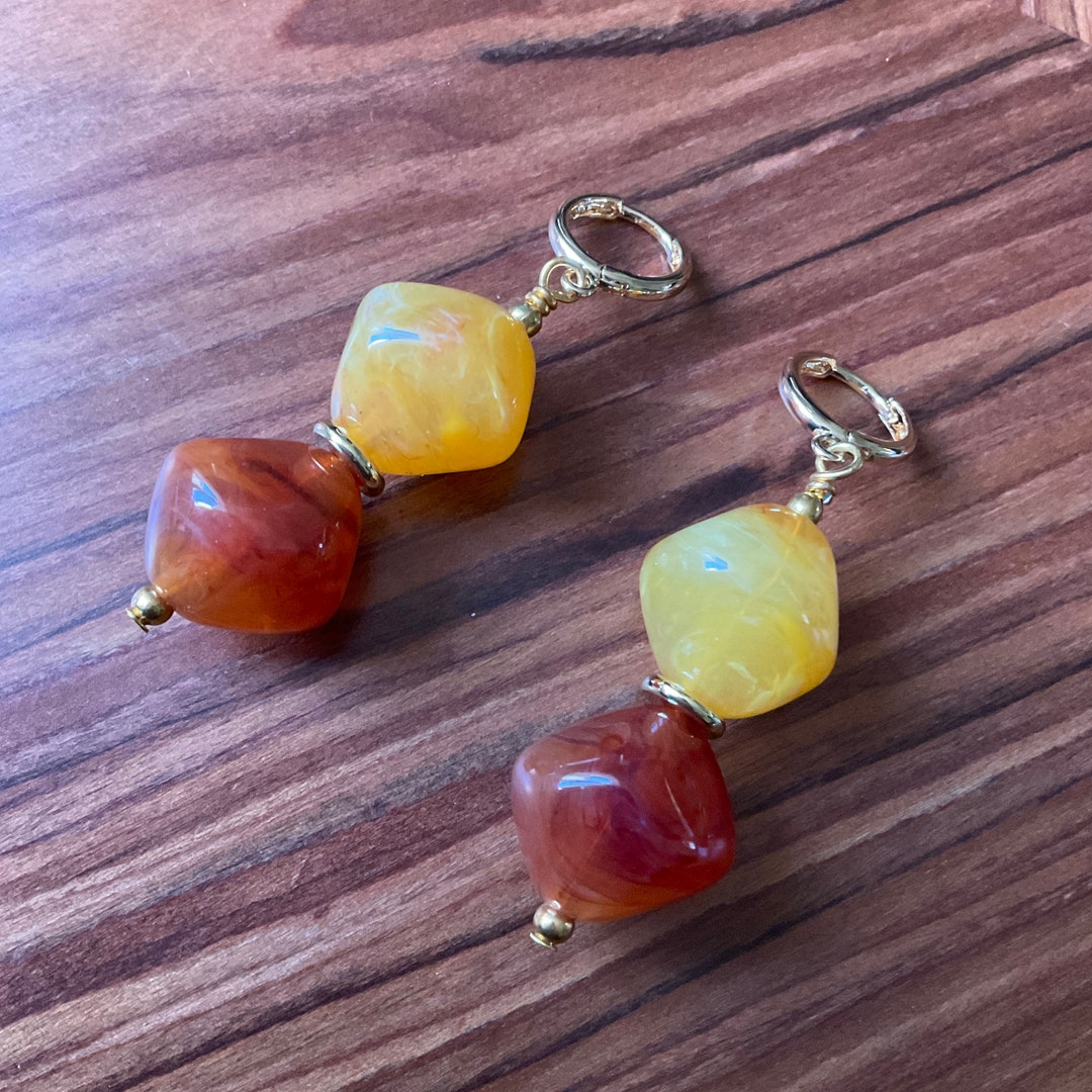 AMBER BAKELITE GOLD Plated Long Nice Vintage Earrings Very Elegant ...