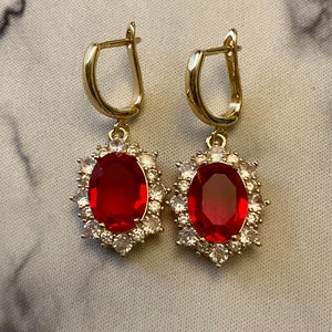 VICTORIAN Design RUBY GOLD Plated Great Vintage Earrings Stunning ...