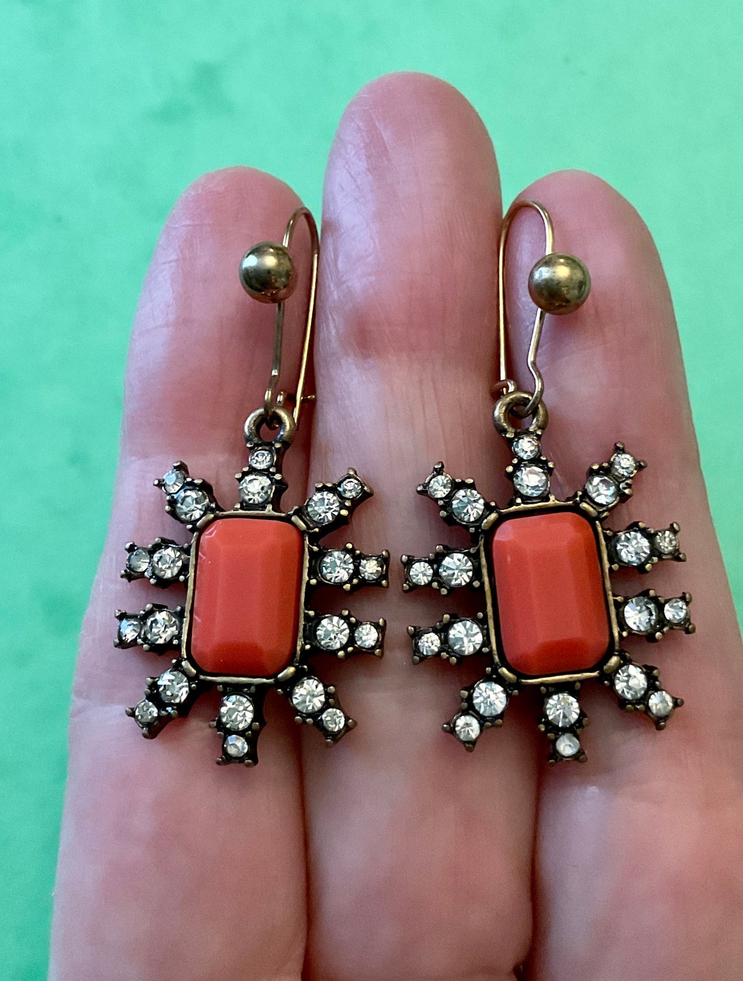 Art Deco CORAL BAKELITE Gold Plated Vintage Earrings - Nice Art Deco ...