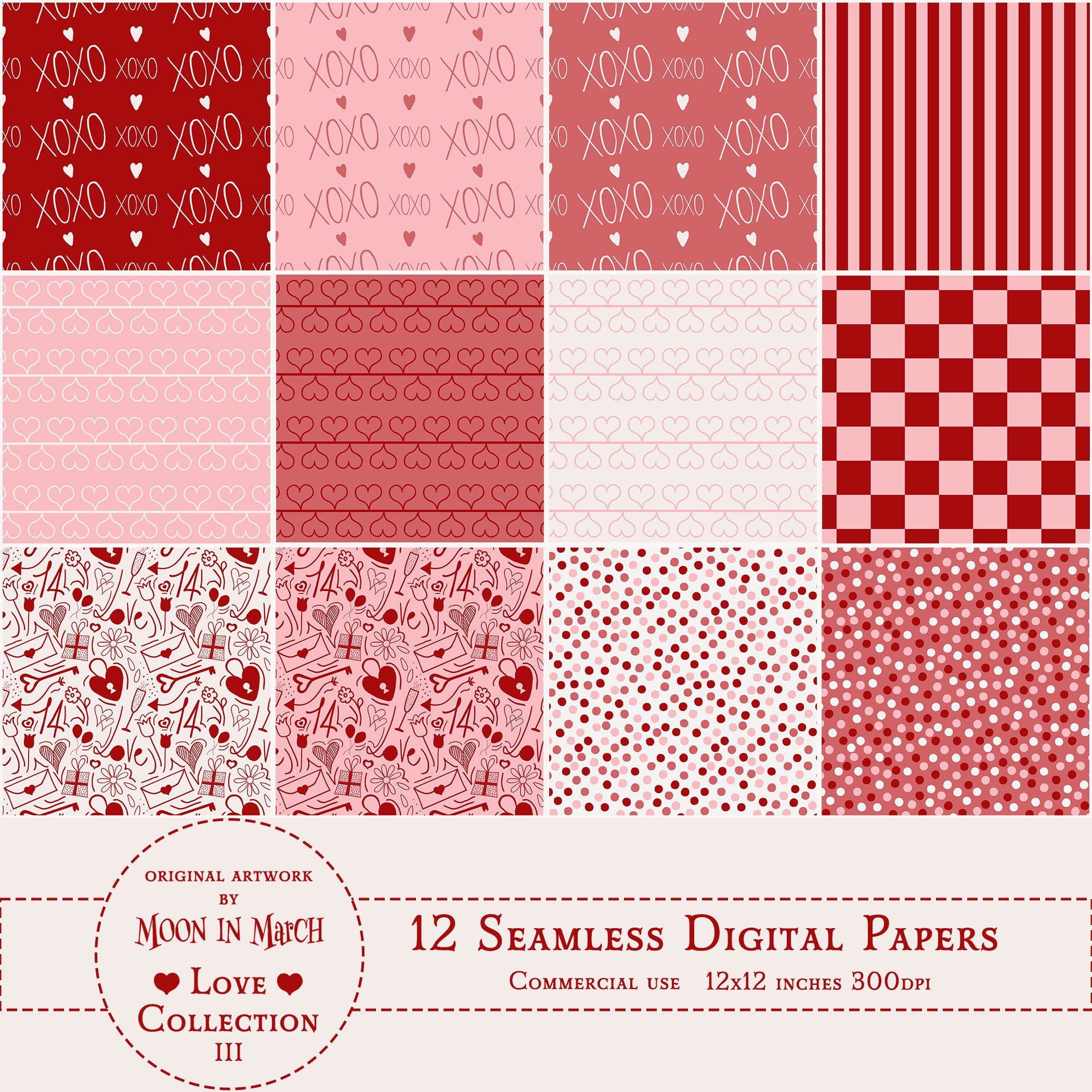 Valentine Seamless Digital Paper, Hearts Background, Xoxo Love Pattern ...