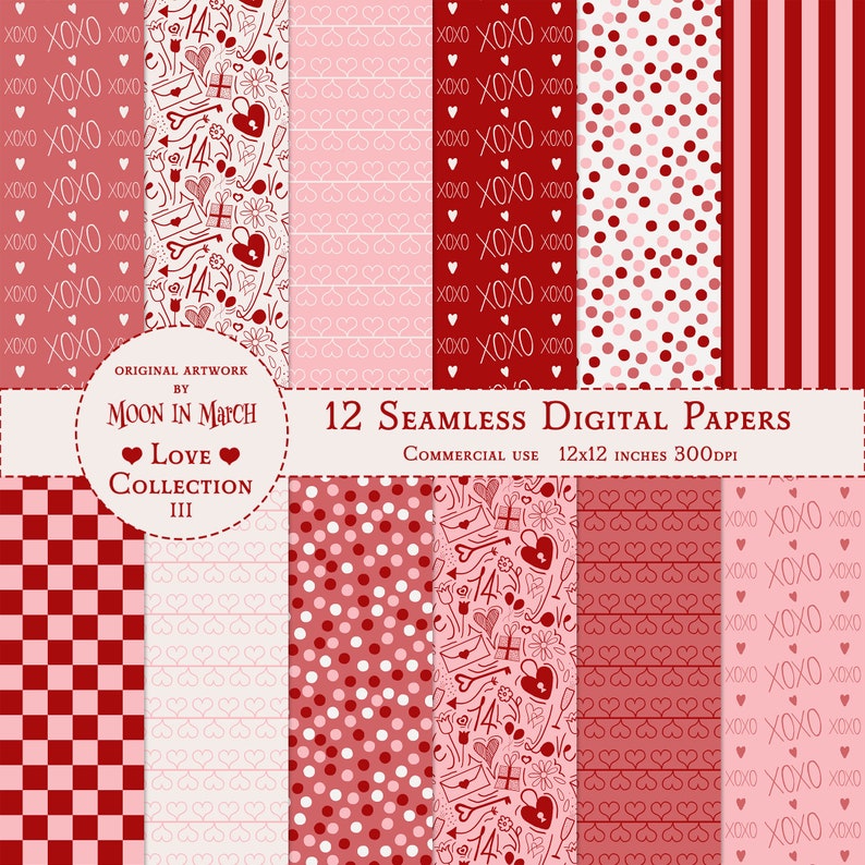 Valentine Seamless Digital Paper, Hearts Background, Xoxo Love Pattern ...