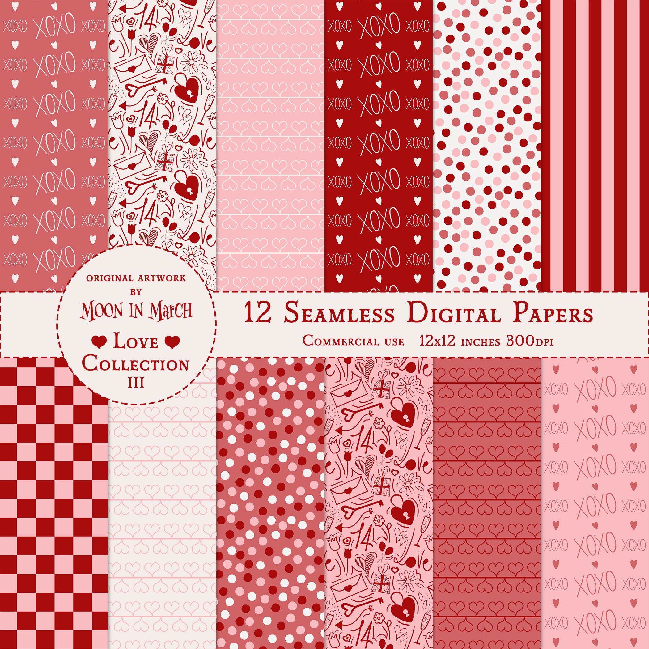 Valentine Seamless Digital Paper, Hearts Background, Xoxo Love Pattern ...