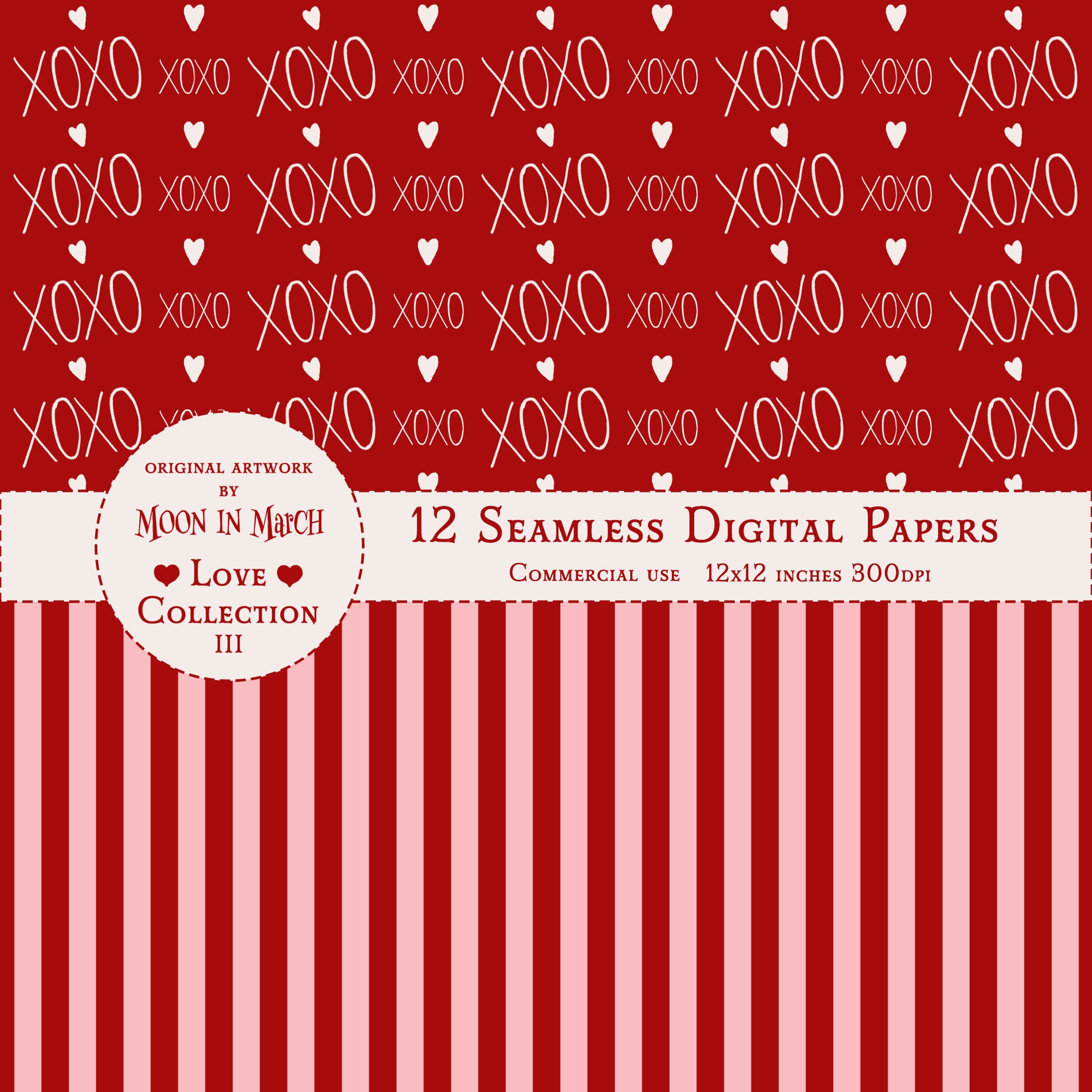 Valentine Seamless Digital Paper, Hearts Background, Xoxo Love Pattern ...