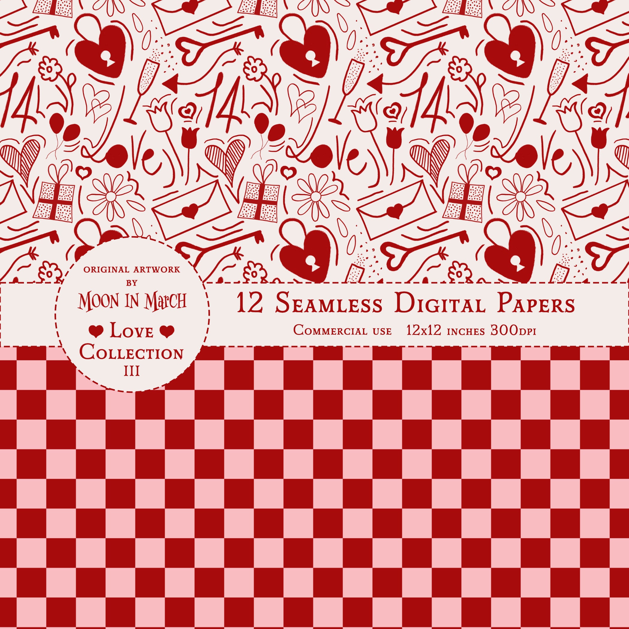 Valentine Seamless Digital Paper, Hearts Background, Xoxo Love Pattern ...