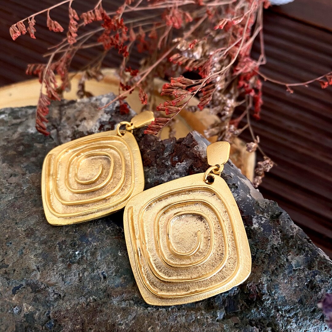 Turkish Hand Texturized Gold Plated Earrings - Etsy
