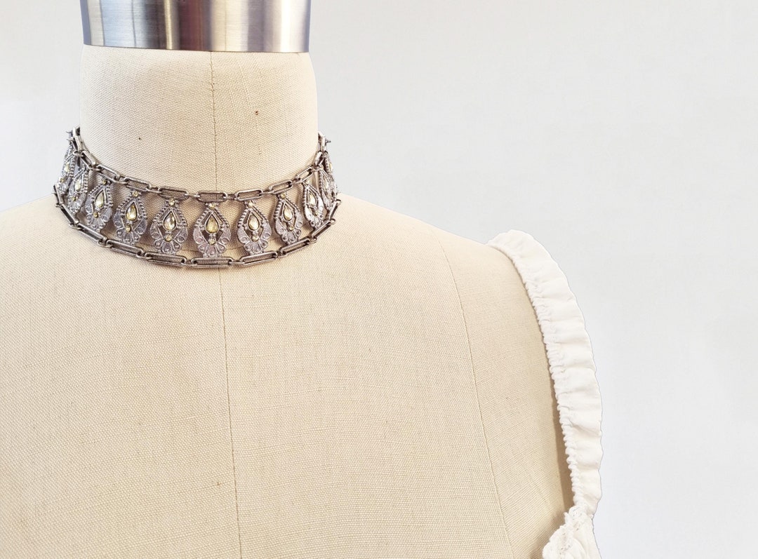 Vintage Antique Costume Choker Necklace 1920s 20s Art Deco Silver Chain ...