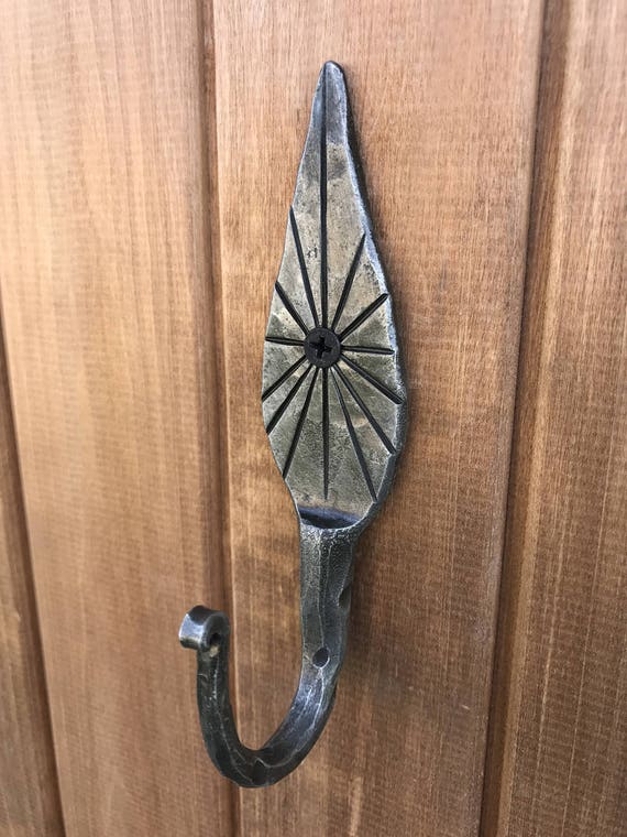 Hand forged Wall hook Vintage LEAF style black wrought iron | Etsy