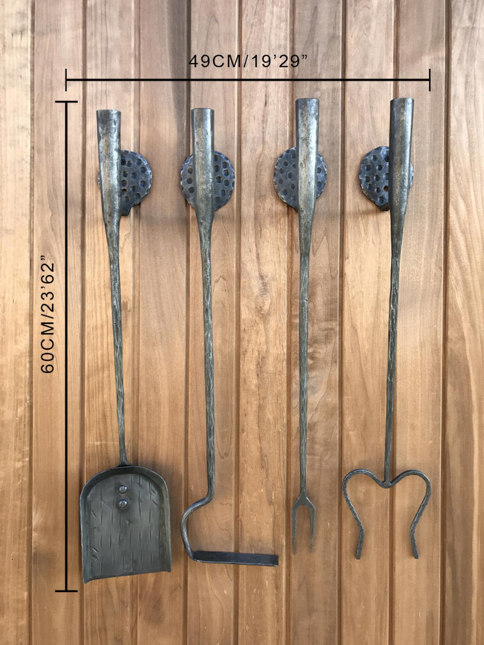 Hand Forged Iron Compact Fireplace Tool Set Poker Tongs Shovel Broom ...