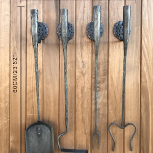 Hand Forged Iron Compact Fireplace Tool Set Poker Tongs Shovel Broom ...