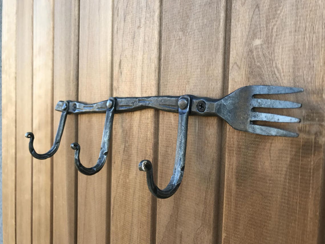 Hand Forged Coat Rack FORK Shape Hand Forged Hook, Clothing Rack, Wall ...
