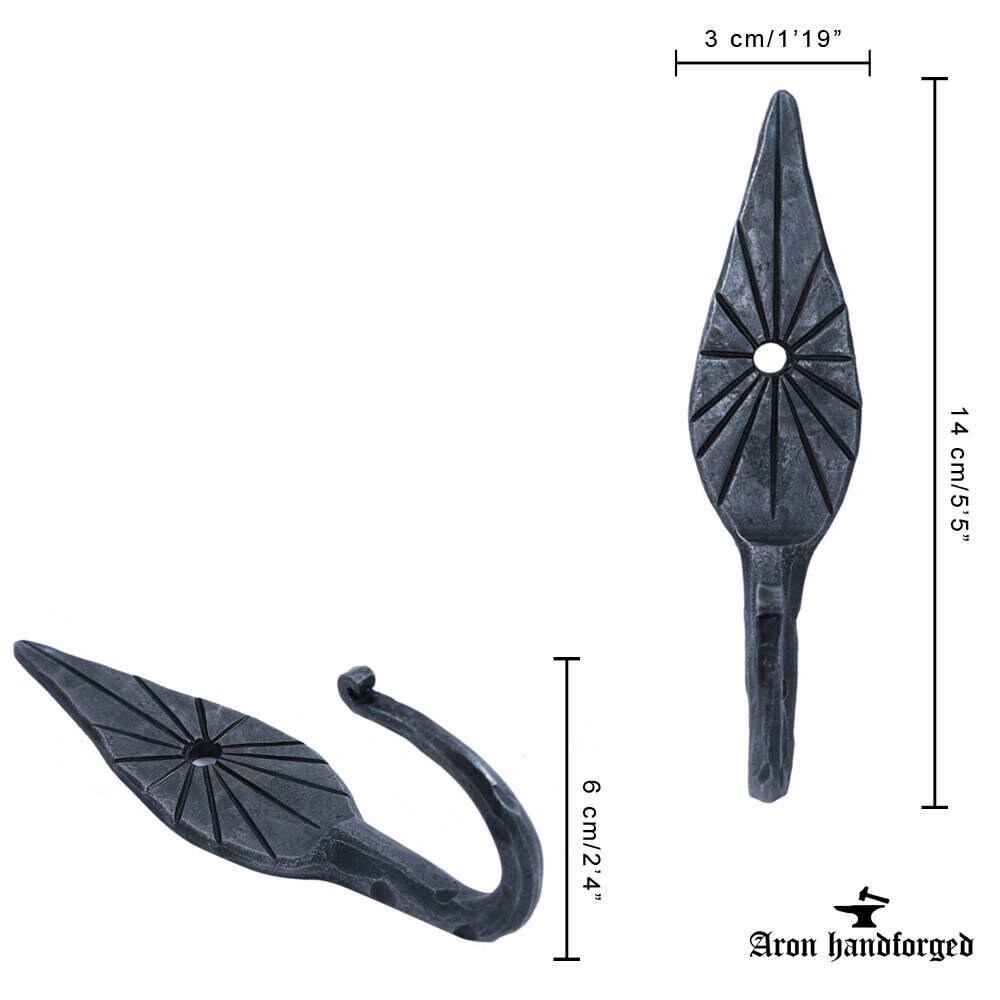 Hand Forged Wall Hook Vintage LEAF Style Black Wrought Iron - Etsy