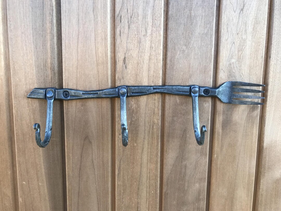 Hand Forged Coat Rack FORK Shape Hand Forged Hook, Clothing Rack, Wall ...