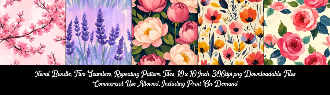 Seamless Floral Pattern Tiles: 10x10 PNG, Commercial Use (digital ...