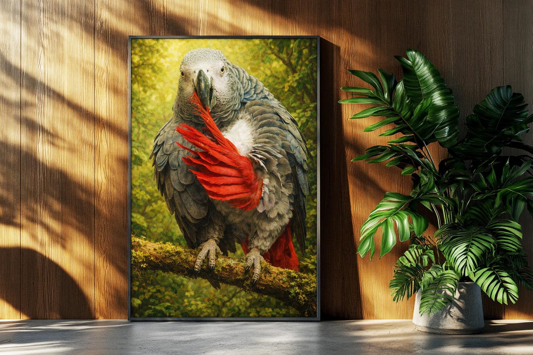African Grey Parrot Printable Wall Art, Inspired by Fine Art Painting ...