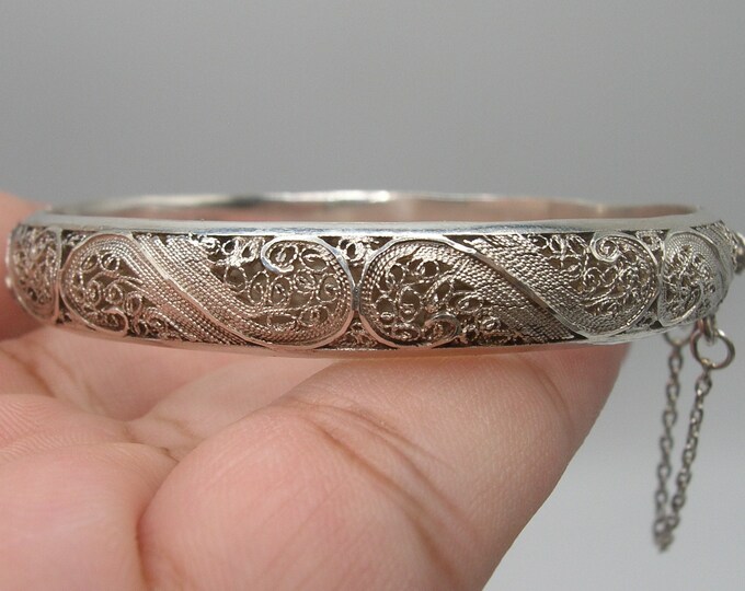 Vintage Sterling Silver Filigree Hinged Bangle - Etsy
